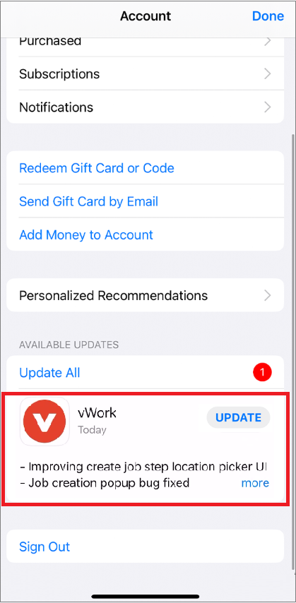 iOS: update the vWork mobile app – vWork Support