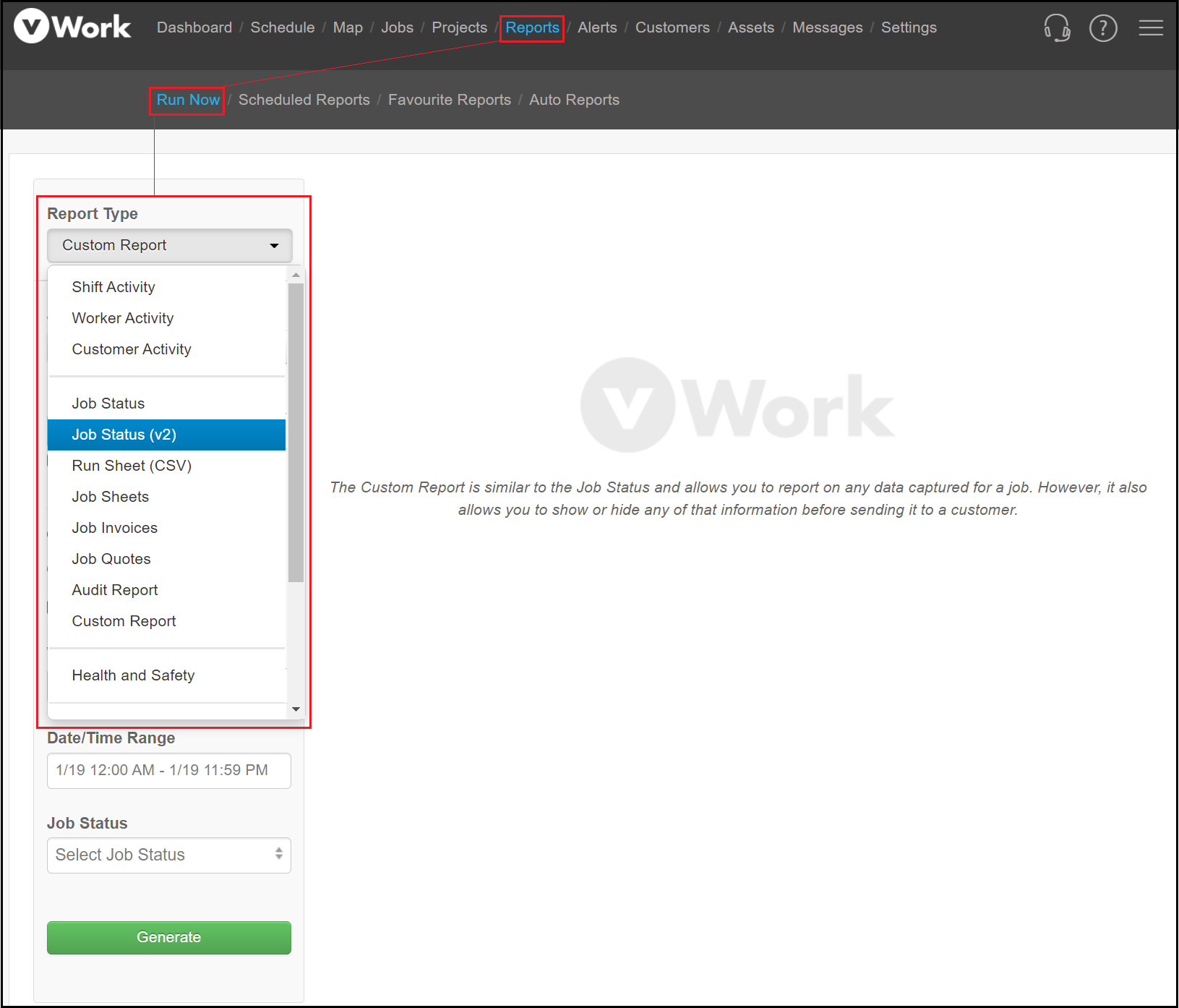 Run an ad hoc report using Run Now – vWork Support