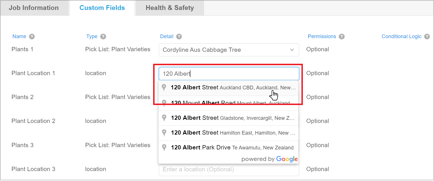 Add and view a Location custom field in a job – vWork Support
