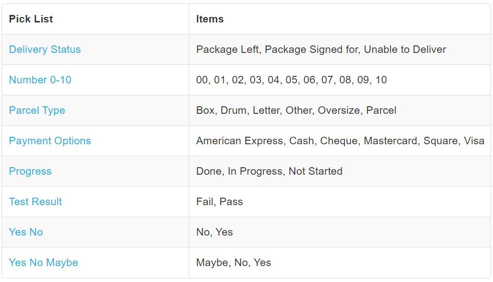 Pick lists: what are they and how do I use them? – vWork Support