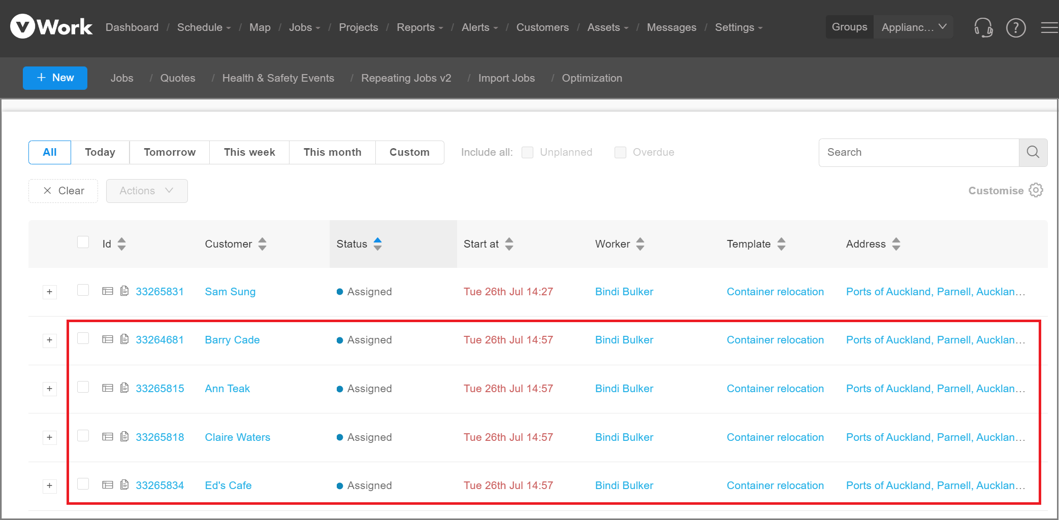 Assign jobs in bulk to a mobile worker – vWork Support
