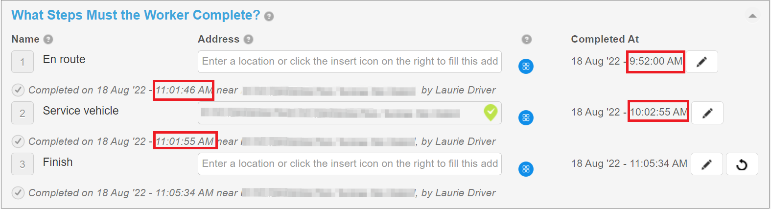 Edit step completed times in the Job Editor – vWork Support